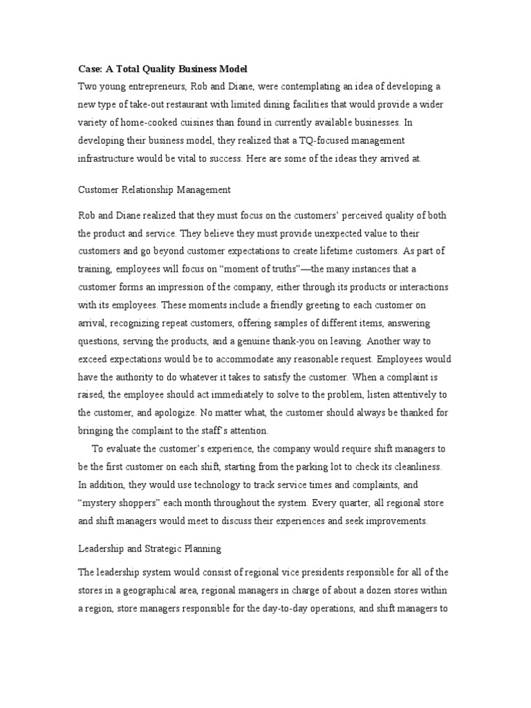 Case - A Total Quality Business Model | PDF | Performance Appraisal ...