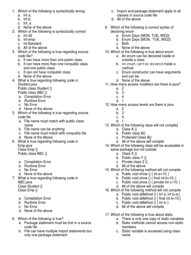 Java Quiz 1 Pdf C Programming Language Method Computer Programming 