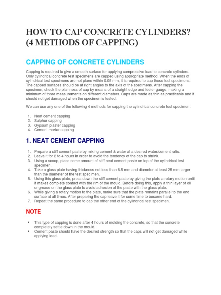 4 Methods Capping Concrete Cylinders | PDF | Plaster | Concrete