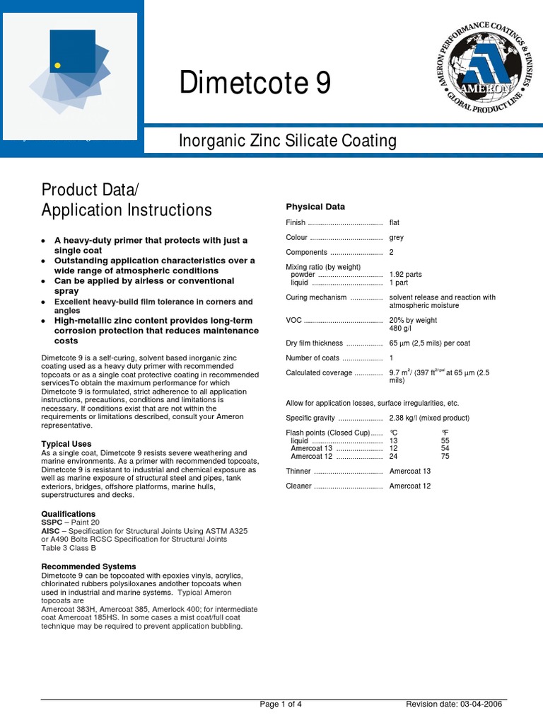 Dimecote 9 Inorganic Zinc Silicate Coating | PDF | Gunpowder | Liquids