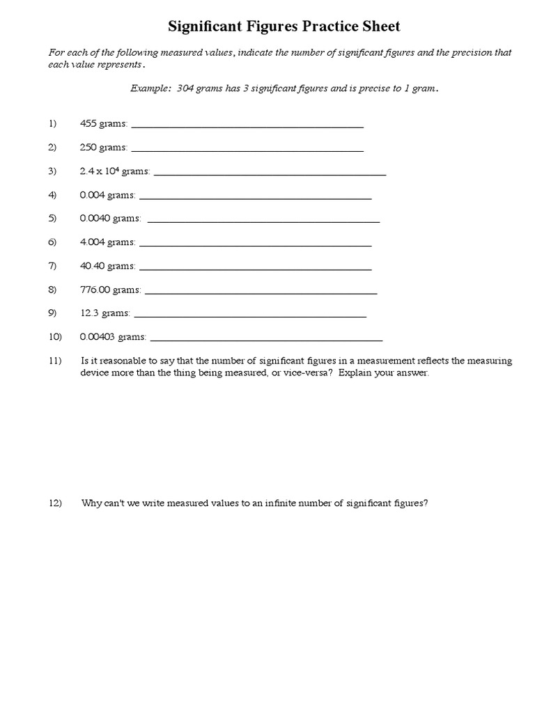 Significant Figures Practice Sheet | PDF | Significant Figures ...