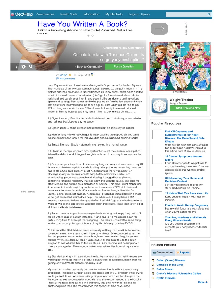 Colonic Inertia With Tortuous Colon Is Surgery My | PDF | Constipation ...