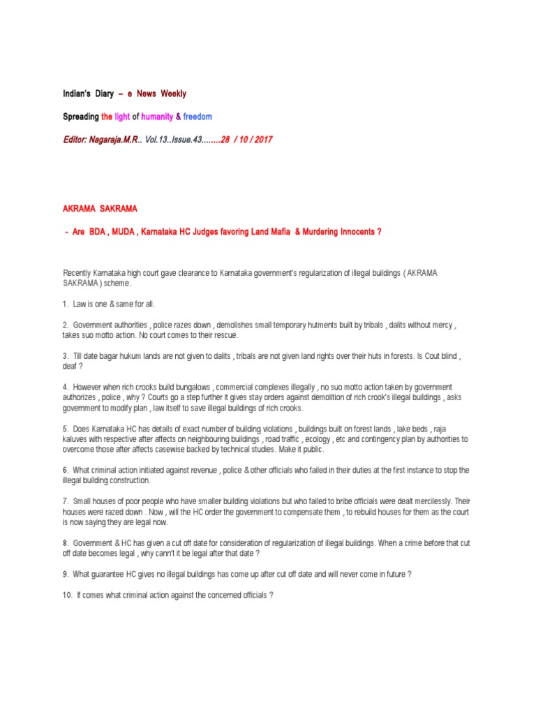 BDA MUDA Akrama Sakrama | PDF | Judge | Mandamus