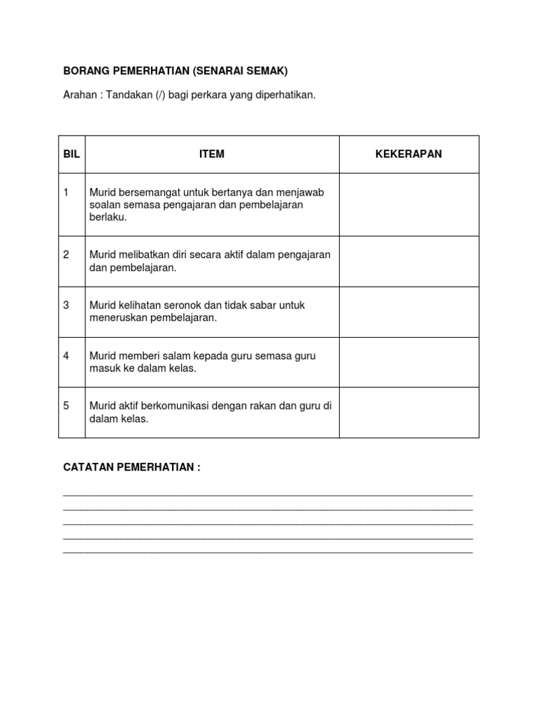 Borang Pemerhatian | PDF