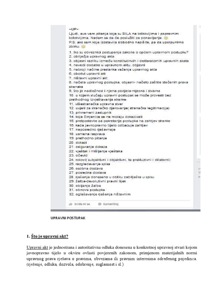 Upravni Postupak 1 Kolokviji | PDF