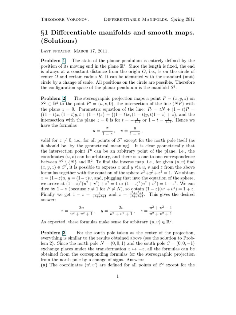 1-Manifolds Solutions PDF | PDF | Plane (Geometry) | Linear Subspace