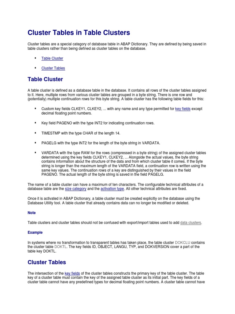 Cluster Tables in Table Clusters | PDF | String (Computer Science ...