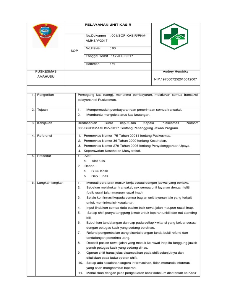 Sop Kasir | PDF | Bisnis | Pengelolaan Keuangan & Uang