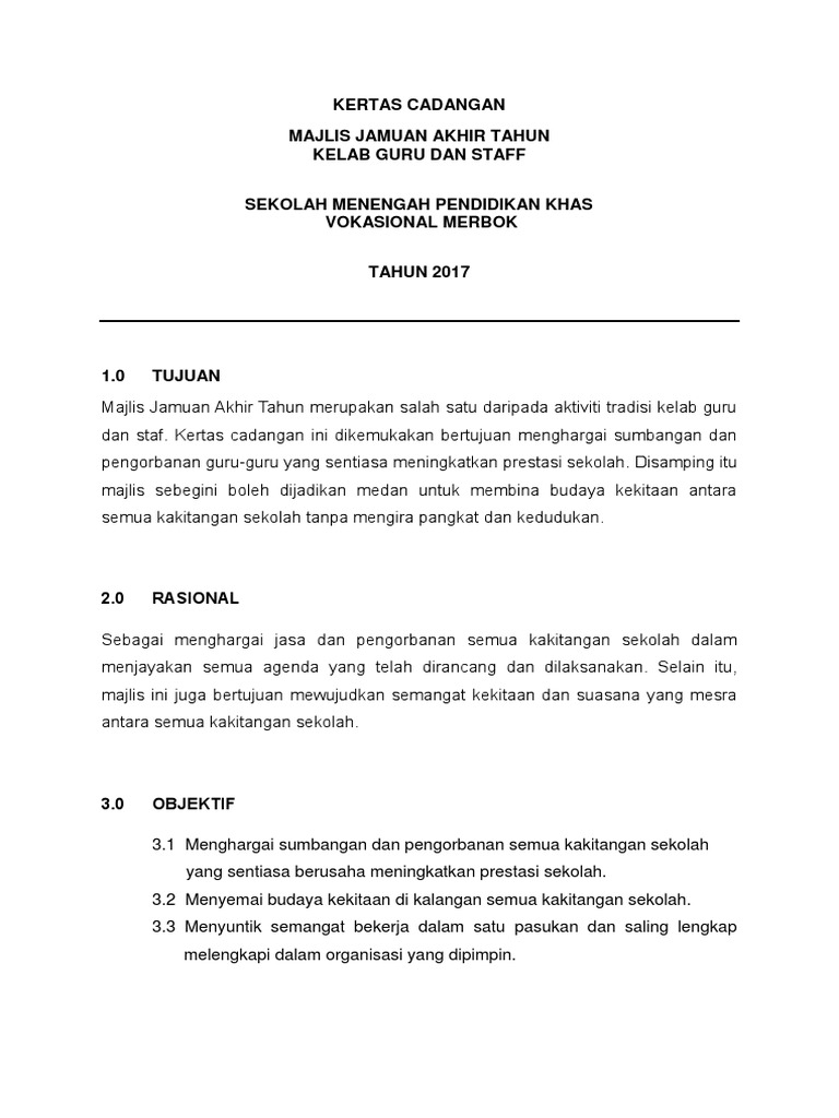 Kertas Cadangan High Tea | PDF