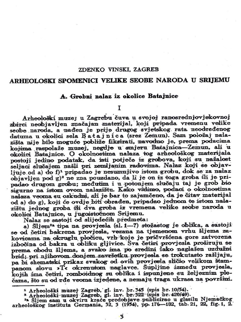 Zdenko Vinski, Arheoloski Spomenici Velike Seobe Naroda U Srijemu PDF | PDF