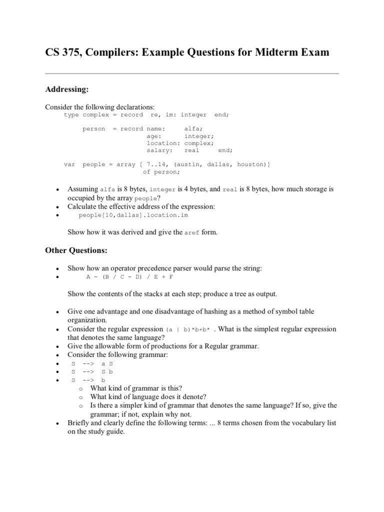Compiler Questions Pdf Parsing Scope Computer Science 1566