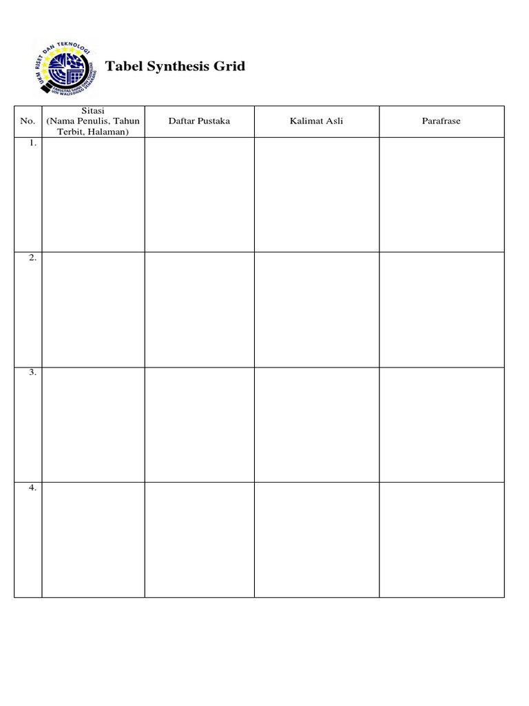 Table Synthesis Grid | PDF