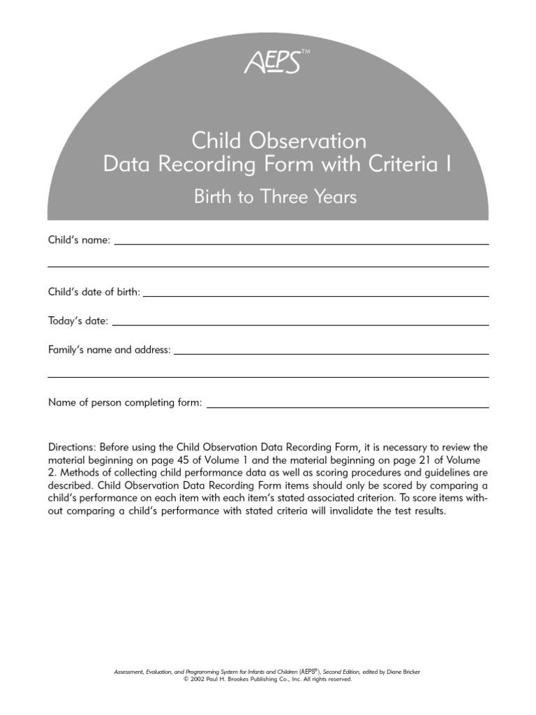 AEPS Criteria Birth To 3 | PDF | Thumb | Finger