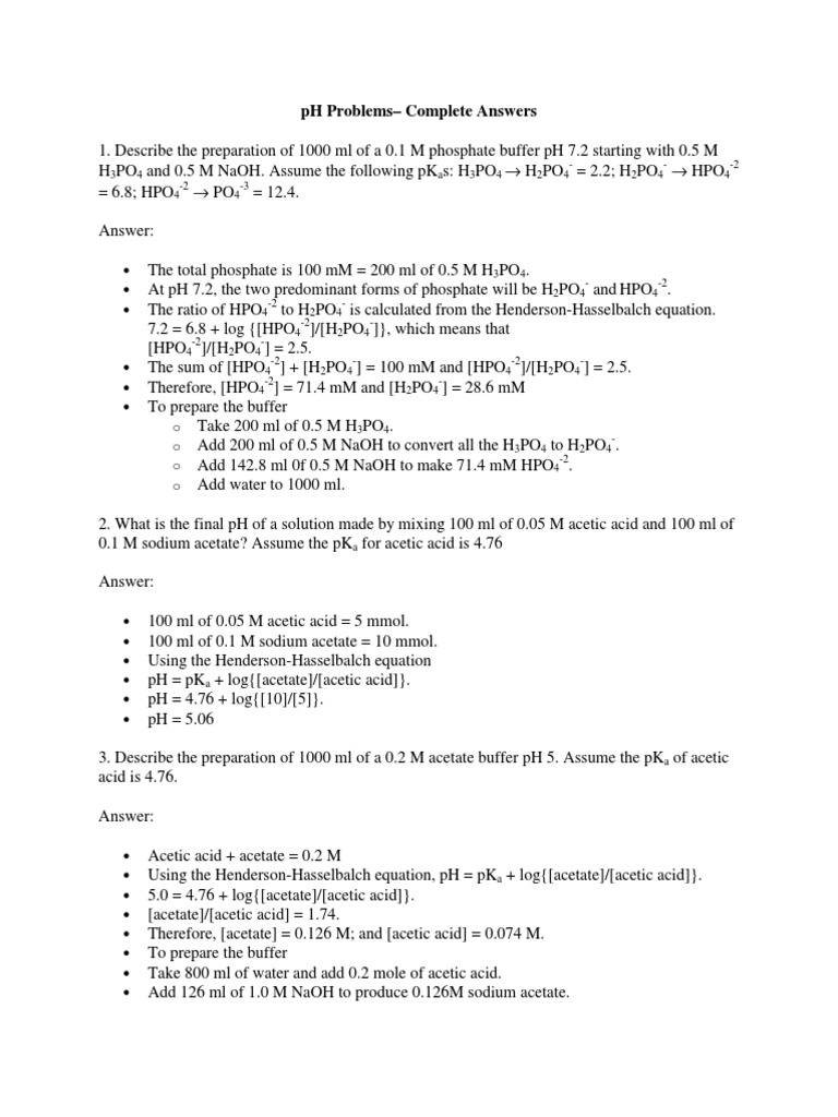 Problem Solutions | PDF | Acid Dissociation Constant | Buffer Solution