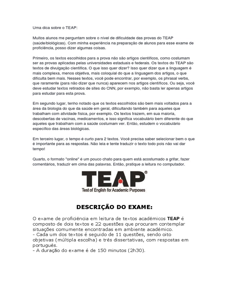 Uma Dica Sobre o TEAP | PDF