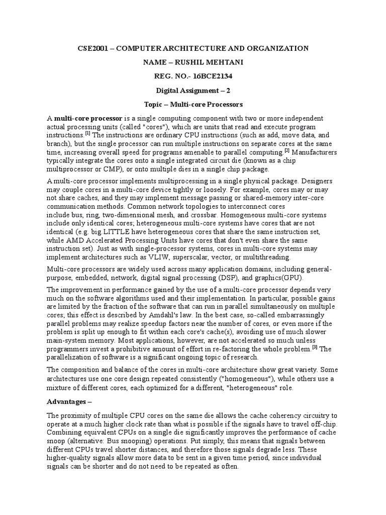 Cse2001 - Computer Architecture and Organization Name - Rushil Mehtani REG. NO.-16BCE2134 ...