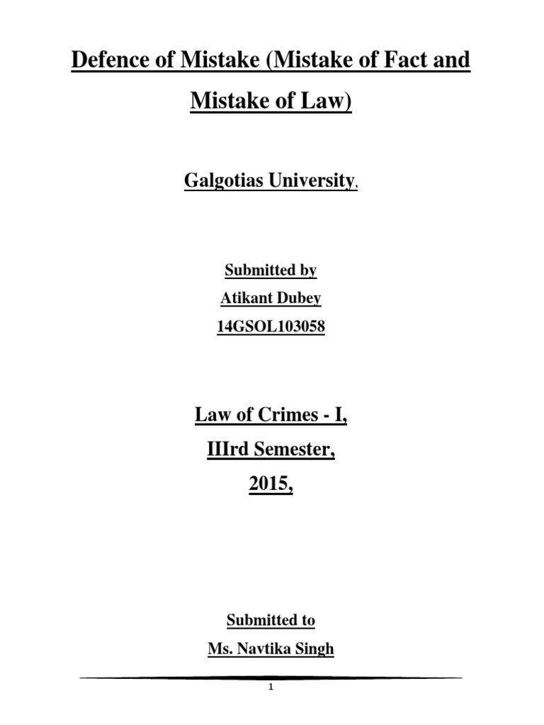 Defence of Mistake Mistake of Fact and M | PDF | Mens Rea | Intention ...