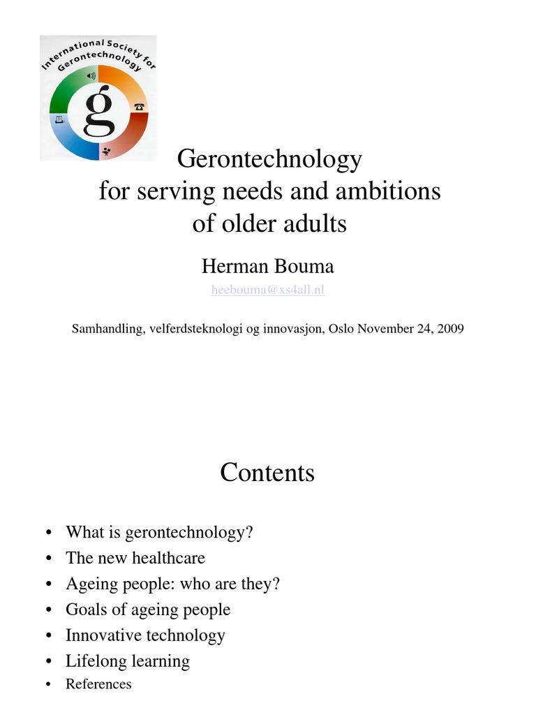 Gerontechnology For Serving Needs and Ambitions of Older Adults | PDF ...