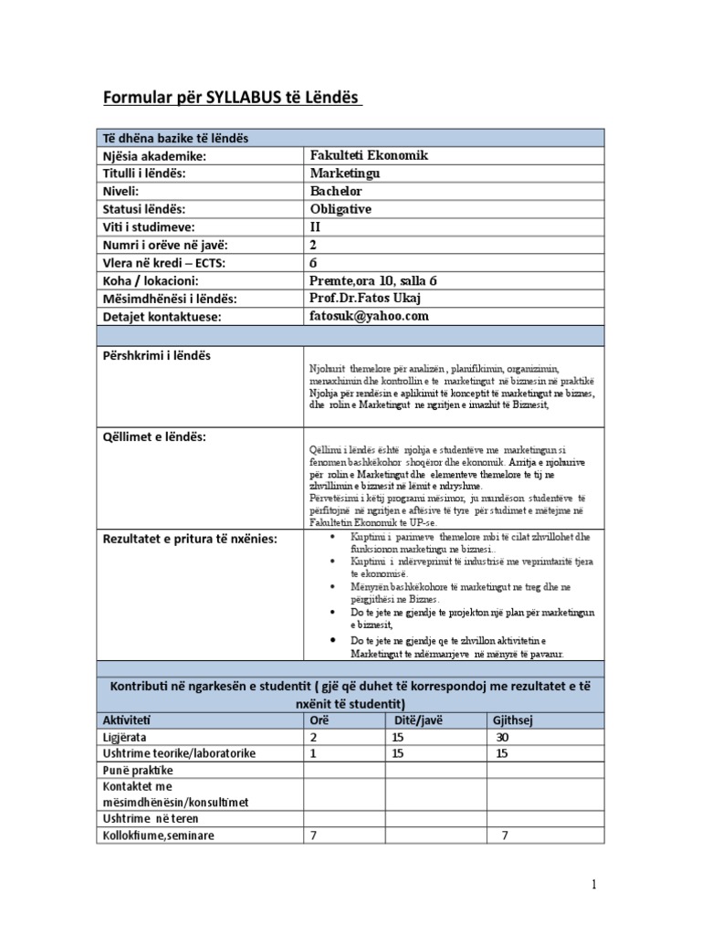 Marketingu Bazat 2011-Fatos Ukaj - Fek | PDF