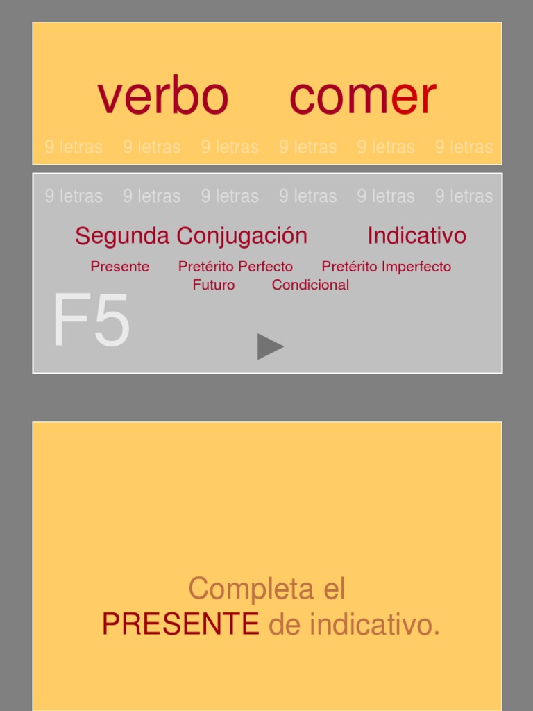 Conjugación del Verbo Comer en Indicativo | PDF | Semántica | Morfología