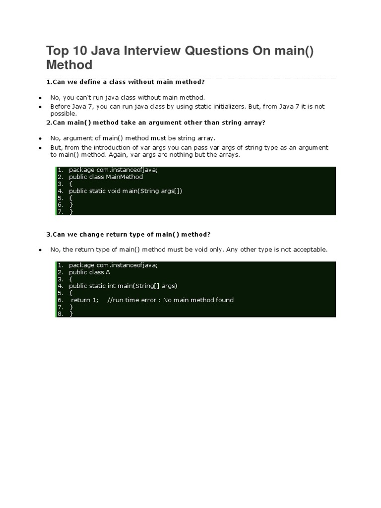 Top 10 Java Interview Questions On Main | PDF | Method (Computer ...