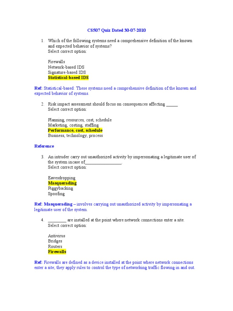 CS507 Solved Quiz Dated | PDF | Supply Chain | Computer Network