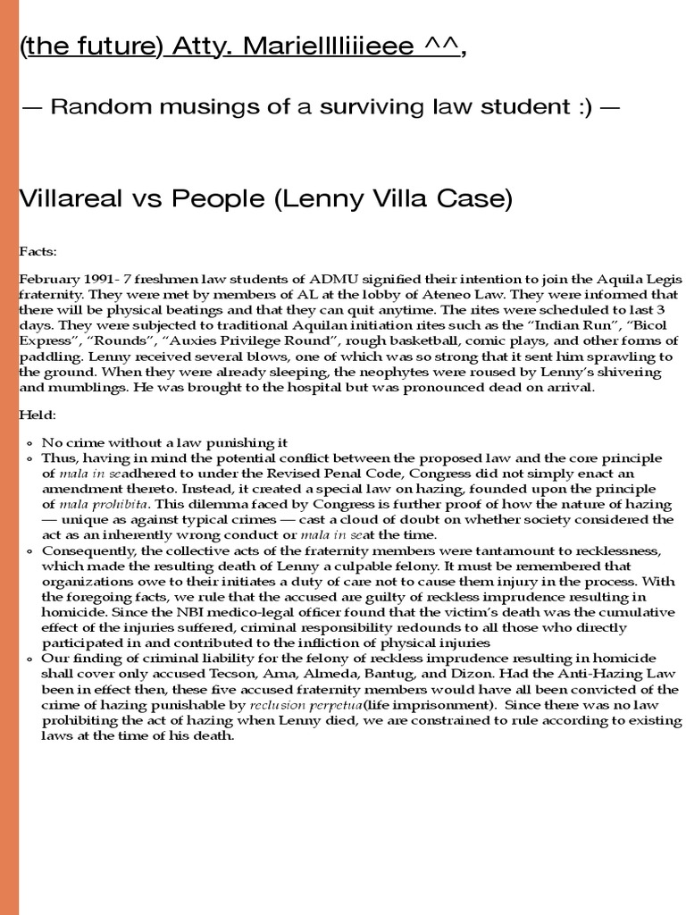 Villareal Vs People (Lenny Villa Case) - (The Future) Atty ...