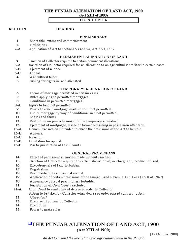 The Punjab Alienation of Land Act, 1900 (Last Updated On 07-05-2011 ...