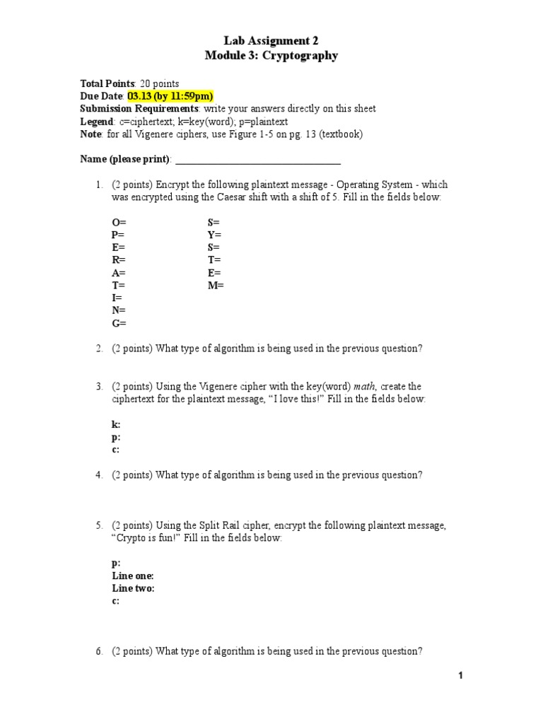 DCOM 214 Module 03 Cryptography Lab | PDF | Cryptography | Cipher