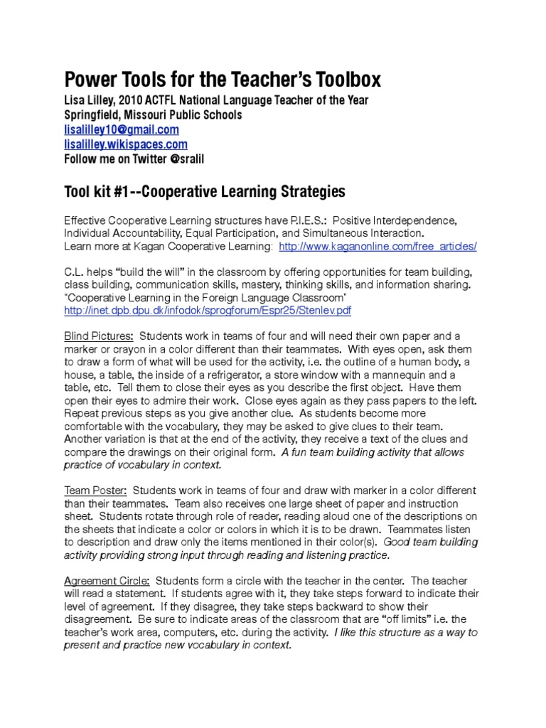 Power Tools For The Teacher's Toolbox: Tool Kit #1 - Cooperative ...