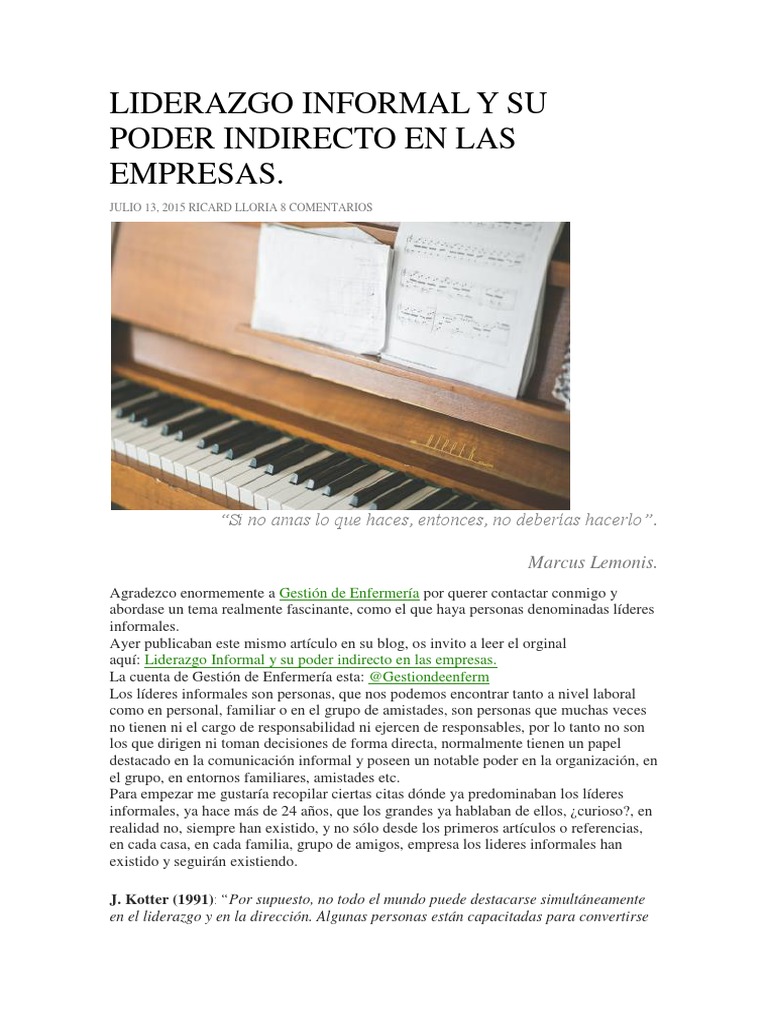 Liderazgo Informal y Su Poder Indirecto en Las Empresas | PDF ...