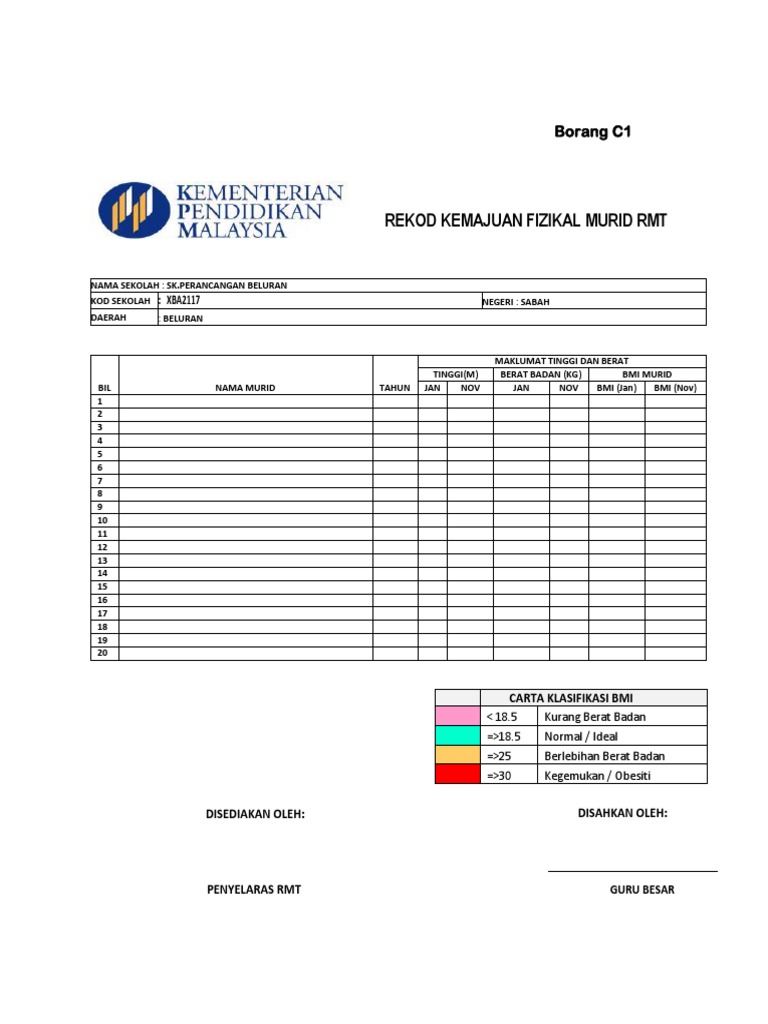 REKOD KEMAJUAN FIZIKAL MURID RMT | PDF