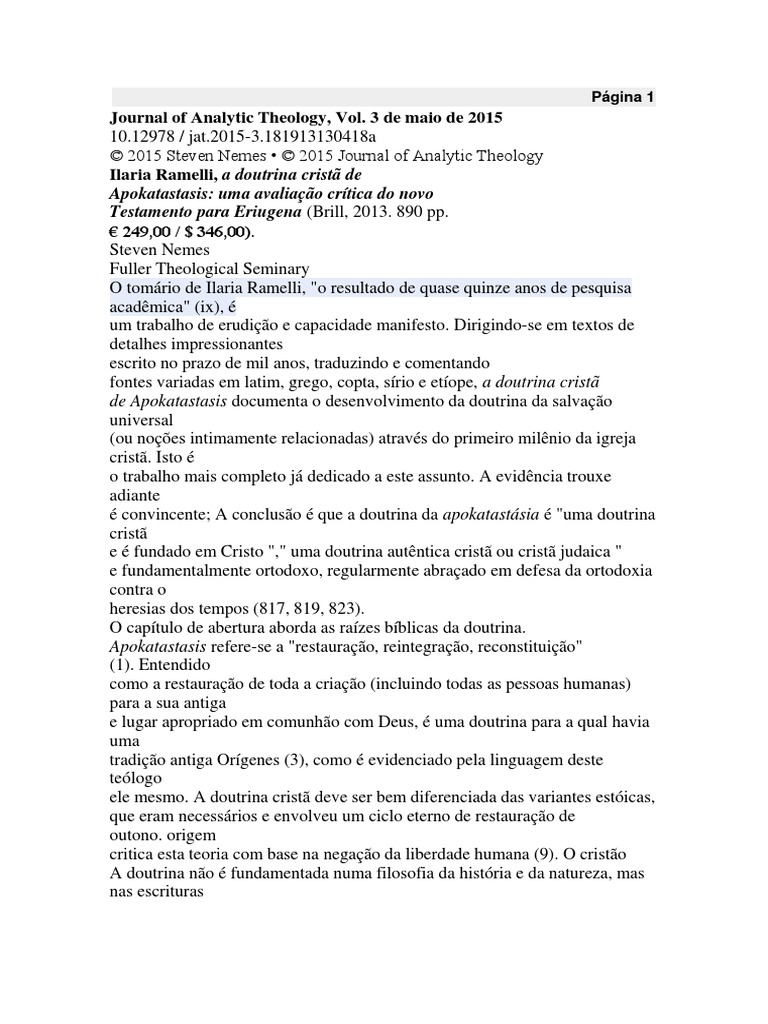 Teóloga Ilaria Ramelli e A Questão Da Apocatástase Segundo Os Termos ...