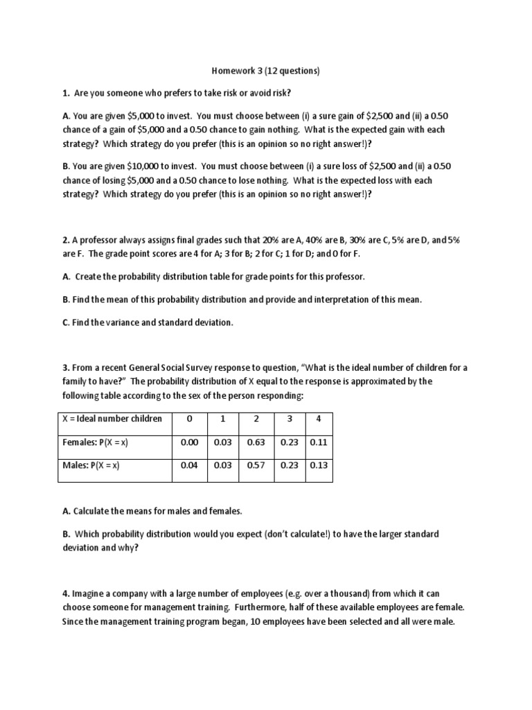 Homework 3 questions on probability distributions | PDF | Sat ...