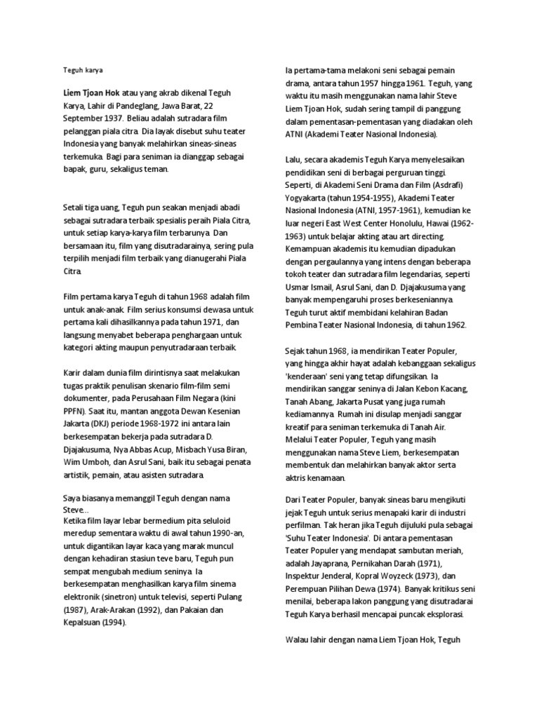 Biografi Teguh Karya: Sutradara Legendaris | PDF | Seni