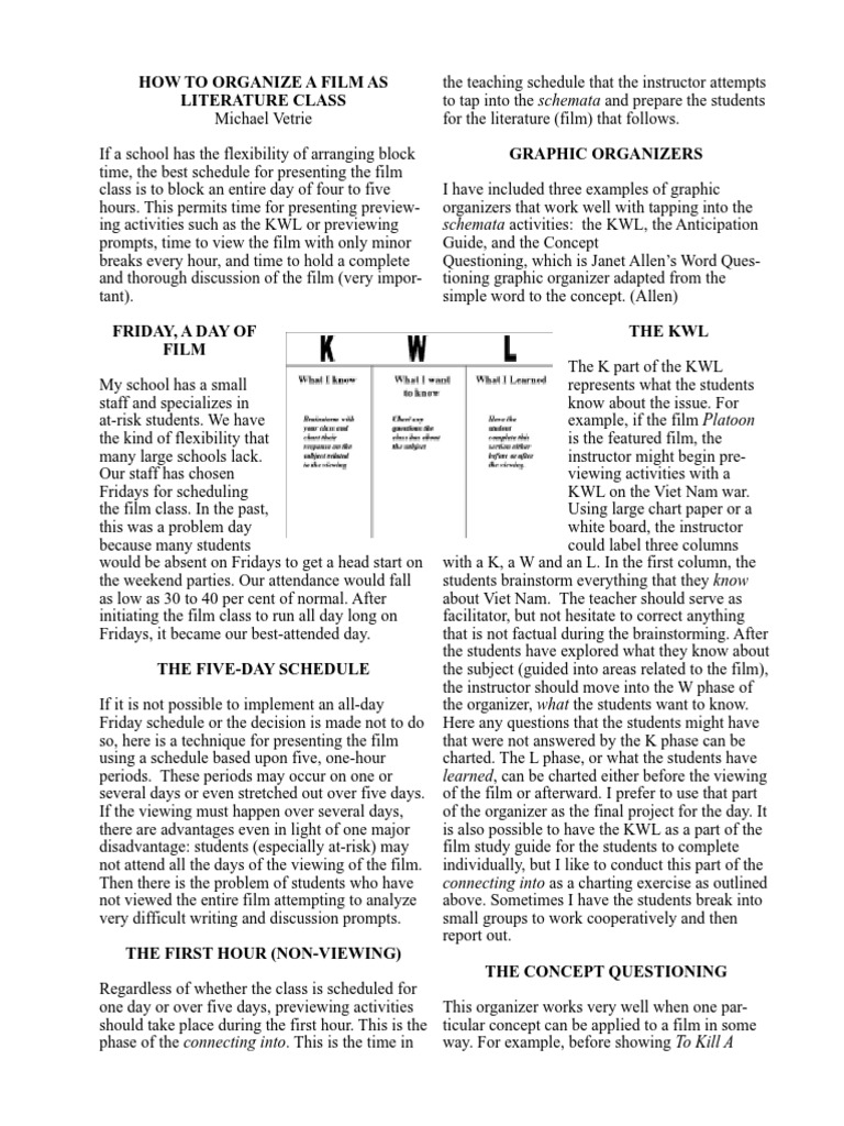 Organizing Film as Literature Classes | PDF | Prediction | Brainstorming