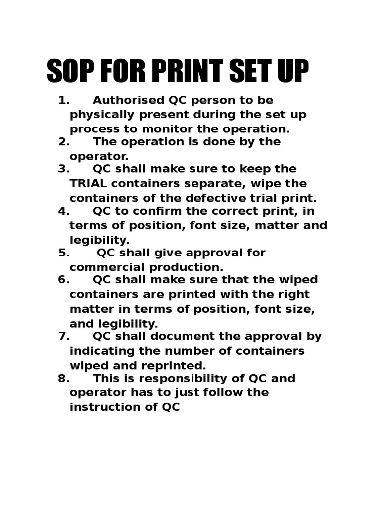 Line Set Up Sop | PDF