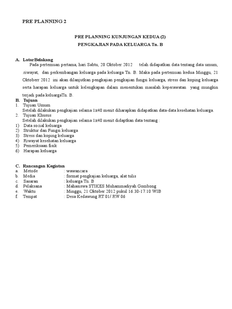 Contoh Pre Planning | PDF