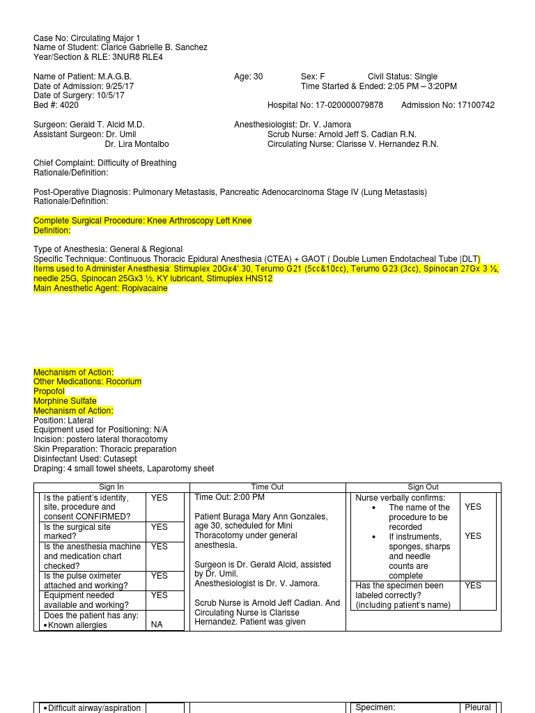 Circulating Major Preference Cards | Surgery | Anesthesia