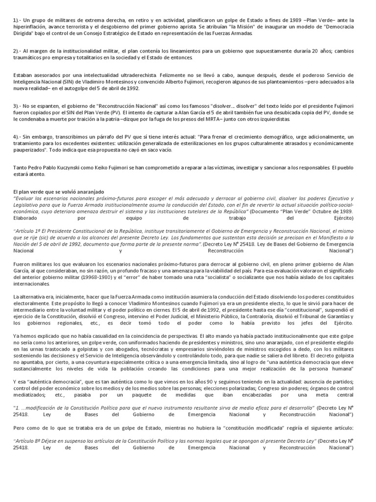 Plan Verde: Golpe y Reconstrucción en Perú | PDF | Formas de gobierno ...