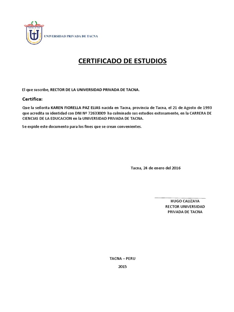 Certificado de Estudios
