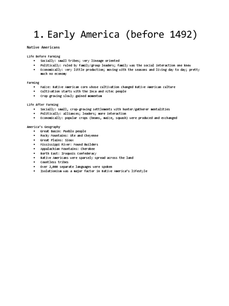 Early America (Before 1492) : Native Americans | PDF