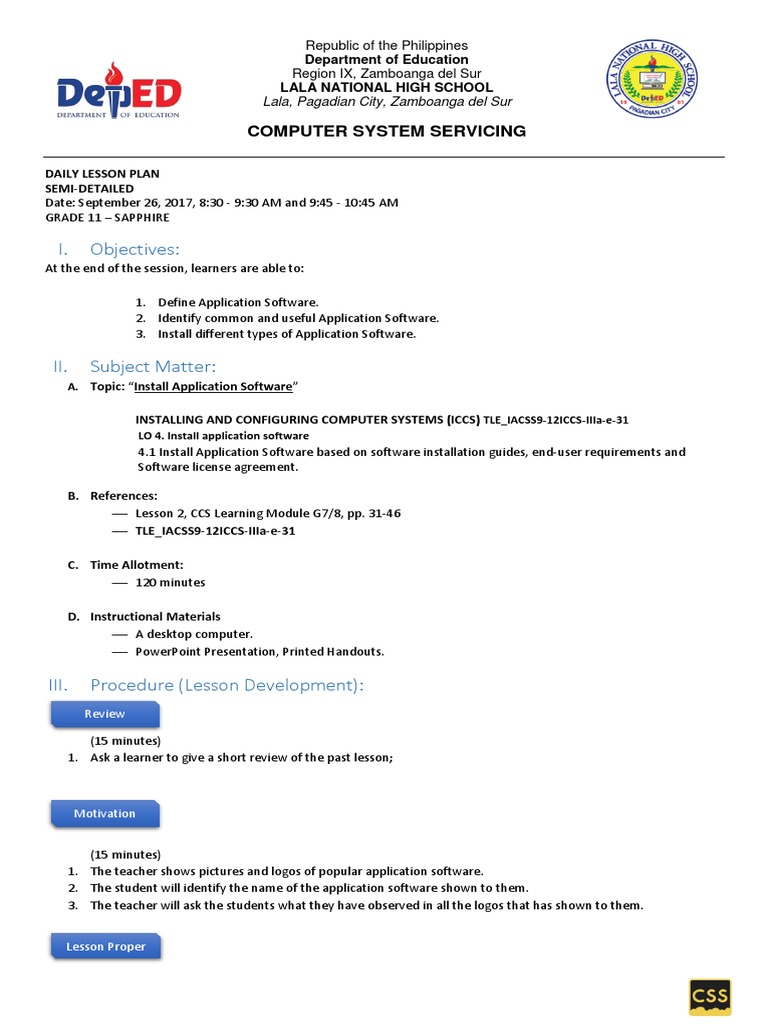 Application Software Installation - Lesson Plan | PDF | Lesson Plan ...