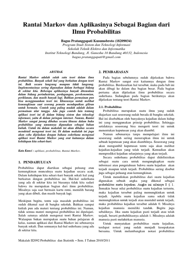 Teori Rantai Markov PDF | PDF