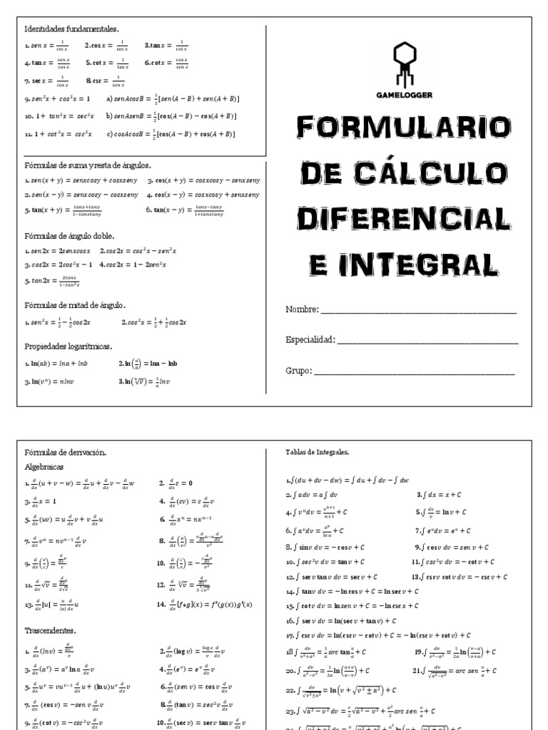 Formulario de Cálculo Diferencial e Integral PDF | PDF | Integral | Logaritmo