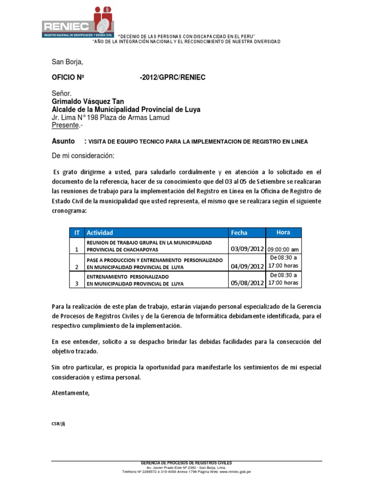 Modelo de Oficio para OREC | PDF