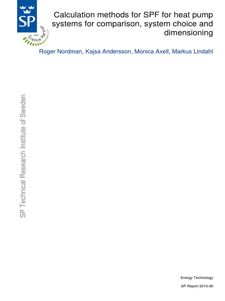 Calculation Methods For SPF For Heat Pump Systems For Comparison ...