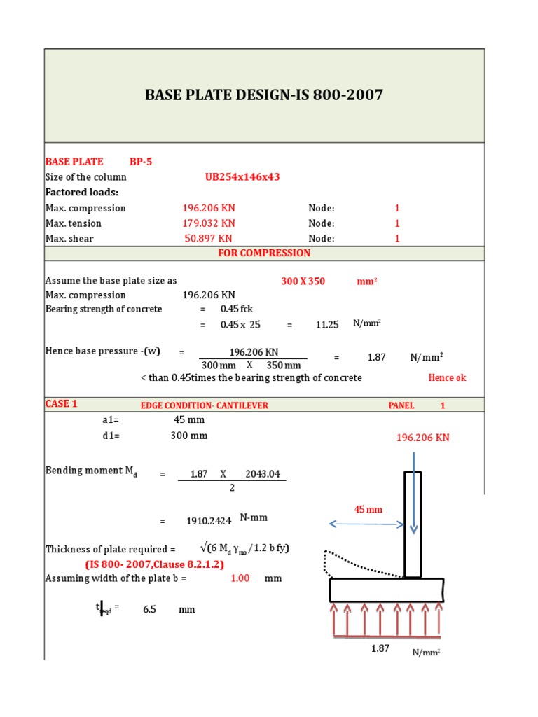 Base Plate Design Guide IS 800-2007 | PDF | Structural Steel | Bending