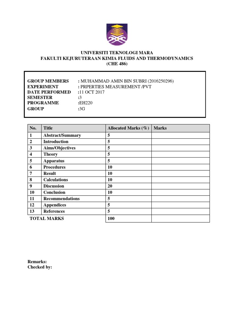 PVT Lab Report | PDF | Gases | Temperature