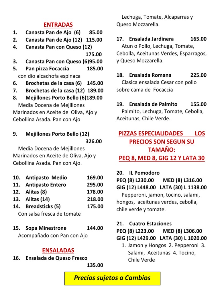 Menú de Pizzería La Albahaca | PDF | ensalada | Aceite de oliva